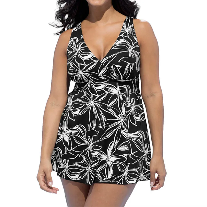 Echoine Plus Size Two Piece Swimsuit Dress With Shorts Floral Print