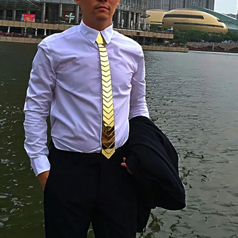 Ties Business Fashion | Mirror Tie Fashion | Gold Acrylic Tie | Acrylic ...