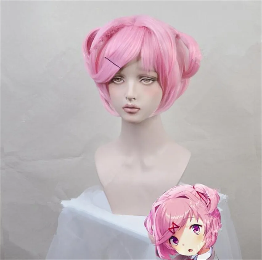Game DDLC Doki Doki Literature Club Natsuki Pink Short Wig Cosplay ...