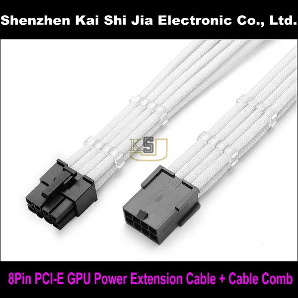 고품질 12 "백색 8 핀 gpu pci 급행 pci e 단 하나 소매 힘 연장 케이블 + 2 pcs 명확한 케이블 빗 ...