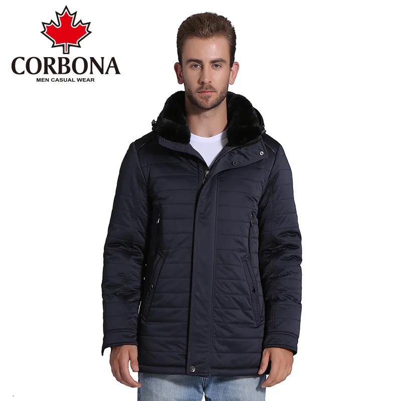 CORBONA Men Jacket Fashion Warm Thick Hooded Coat Mink Fur Collar ...
