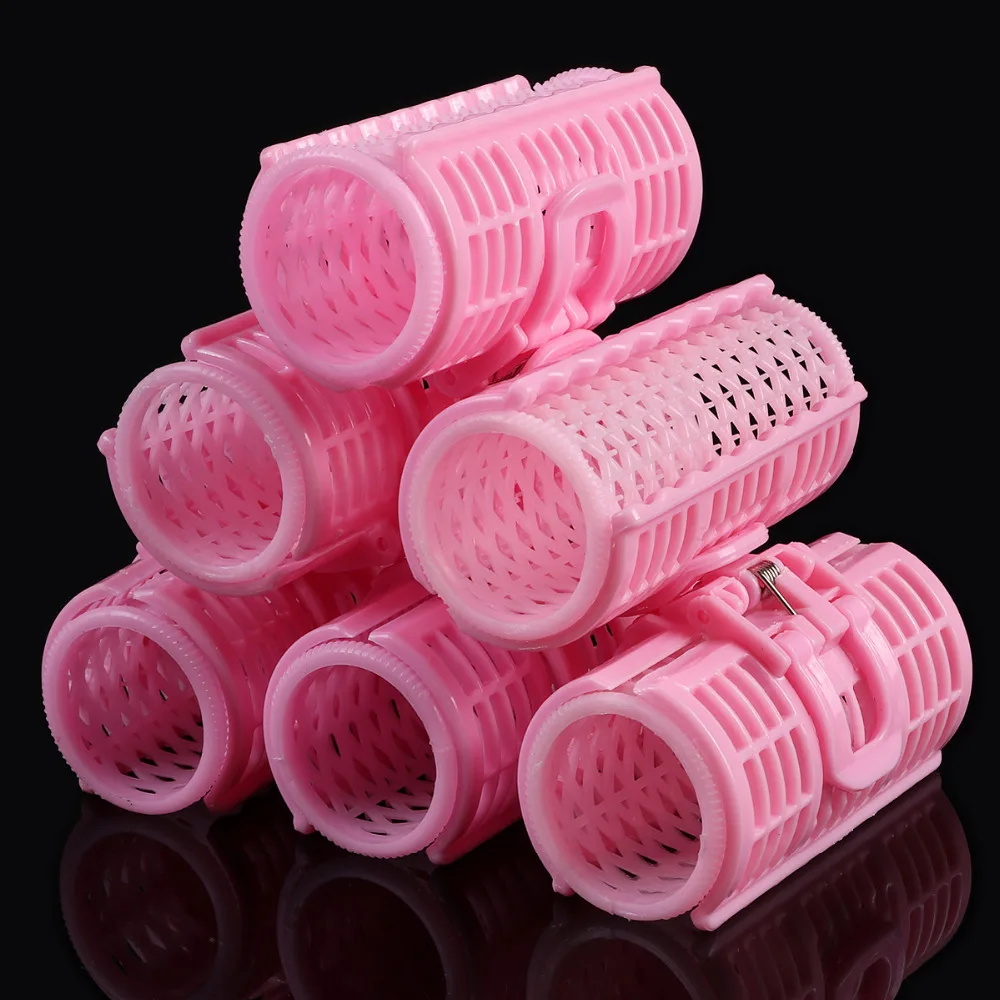 6pcsset Hair Rollers Spring Clips Double Layers Plastic Pink Curler Diy Wavy Grip Cling