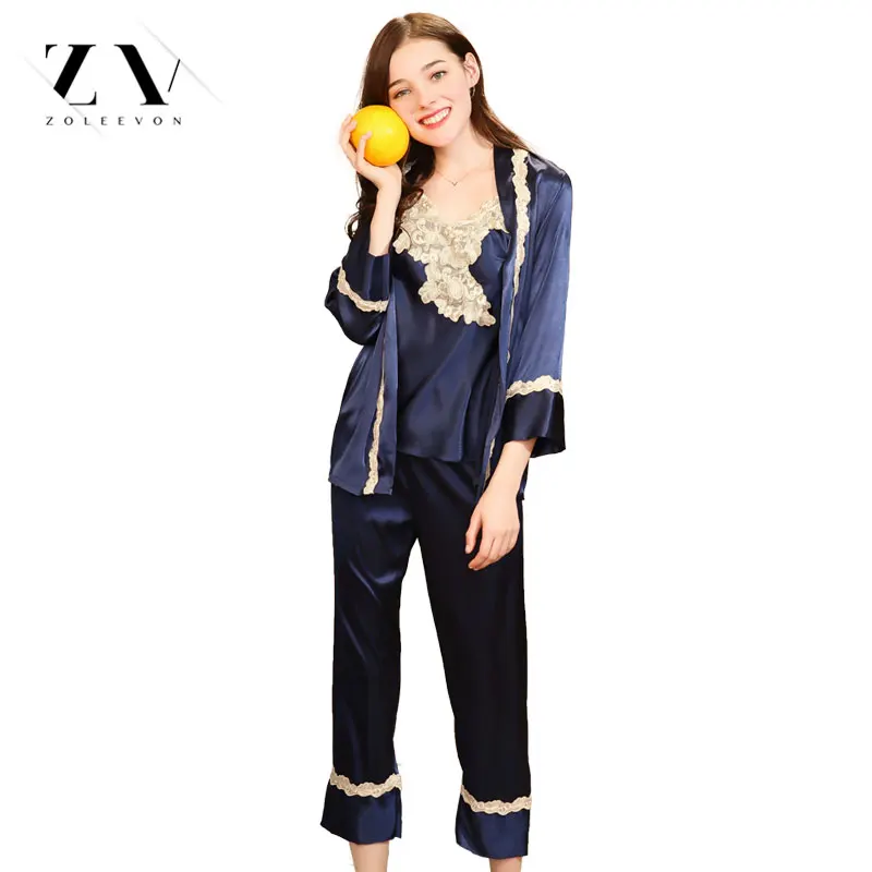 Women Sleepwear Sexy Pajamas Lace 3 Piece Pyjamas Robe Nightgown Sleep ...