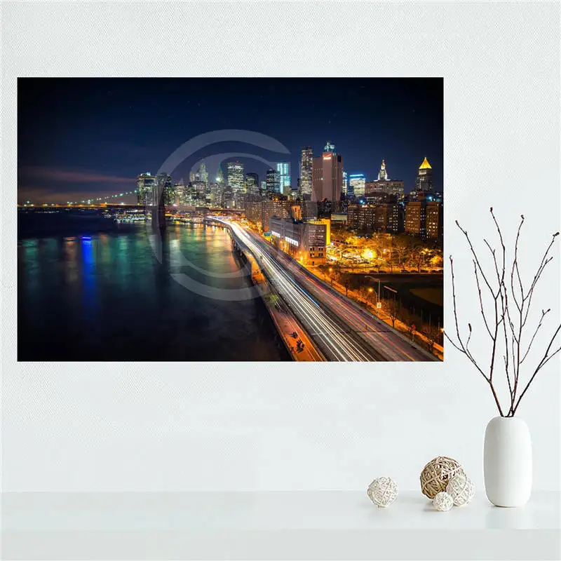 E#627L1 Custom beautiful bridge in the night city Canvas Painting Wall ...