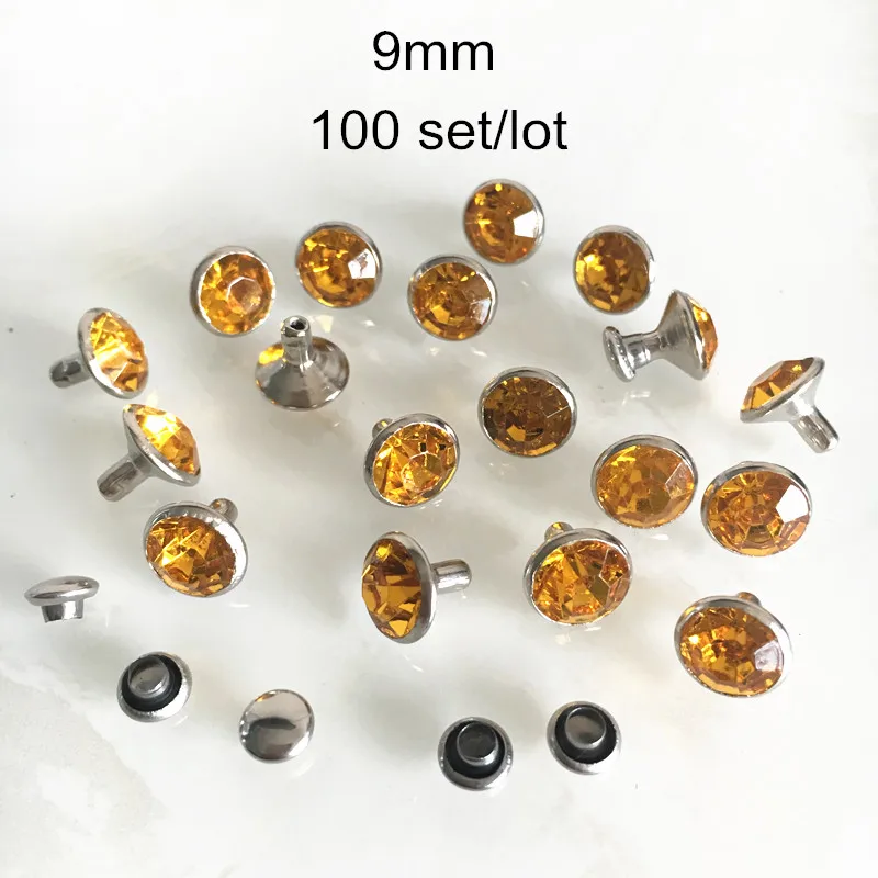 100 Sets Sparkling Crystal Rivets Amber Faceted Bead,Silver Base ...