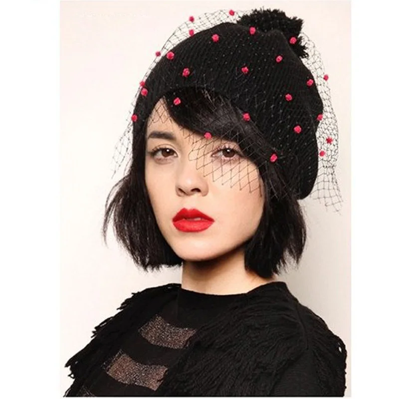 The new hat _2015 all hand net yarn hat Warm color knit cap personality ...