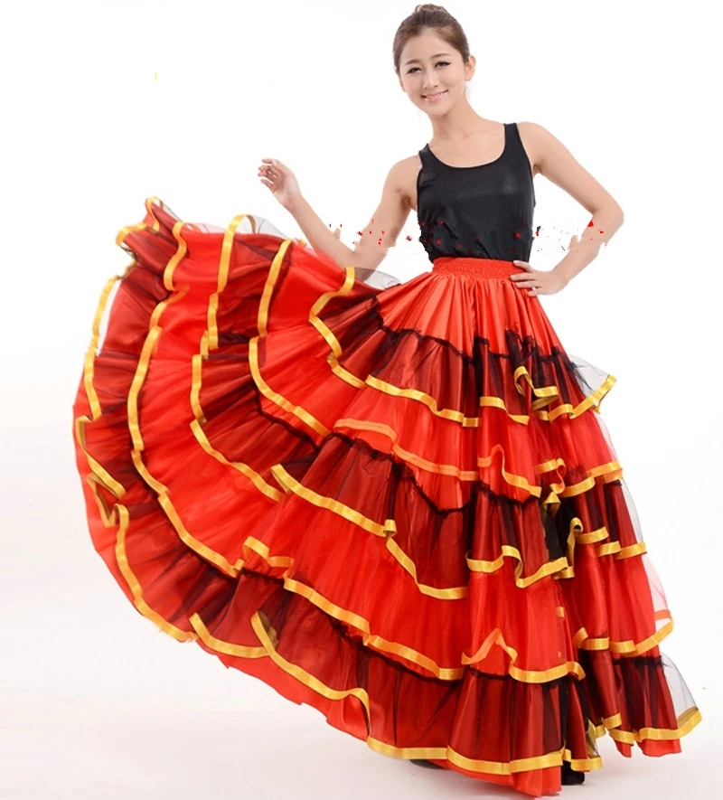 2021 Womens Ballroom Spanish Flamenco Dance Skirt Dancer Fancy Dress ...