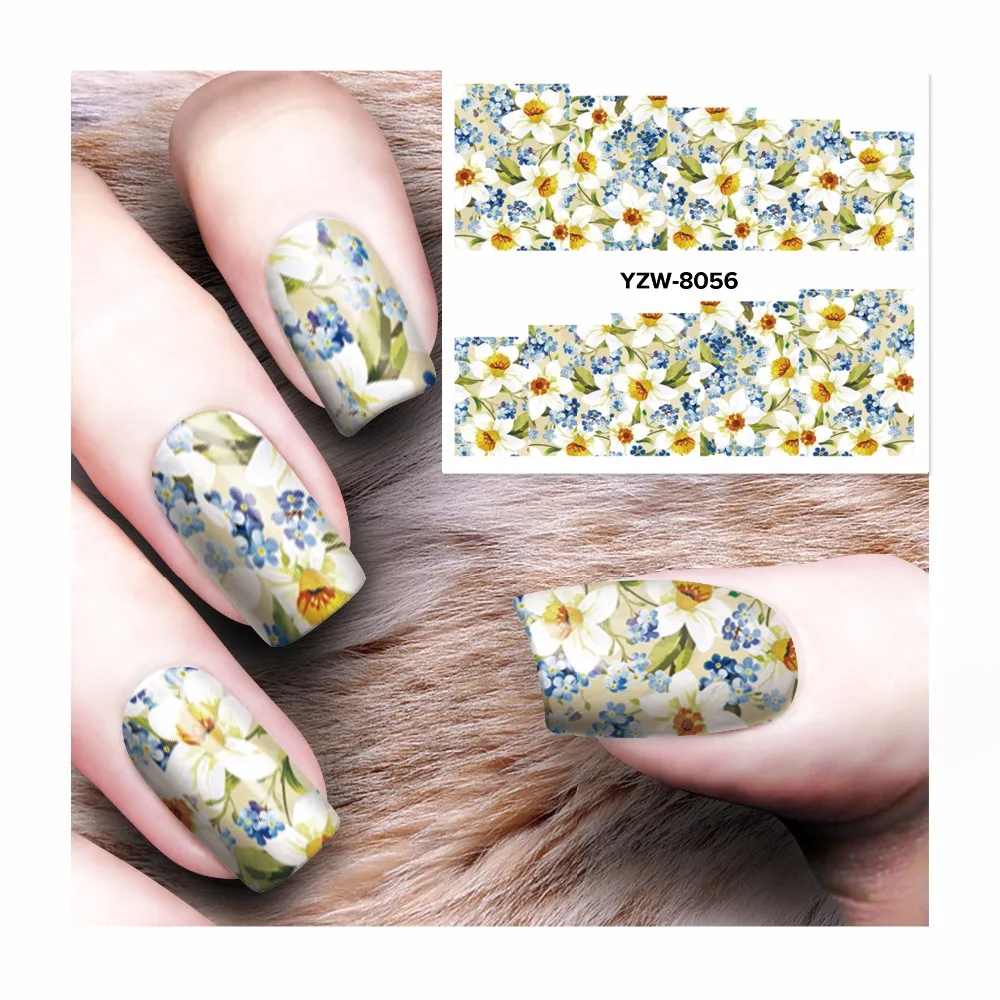 YZWLE 1 Sheet Optional Flowers Watermark Nail Art Stickers Wraps Water ...