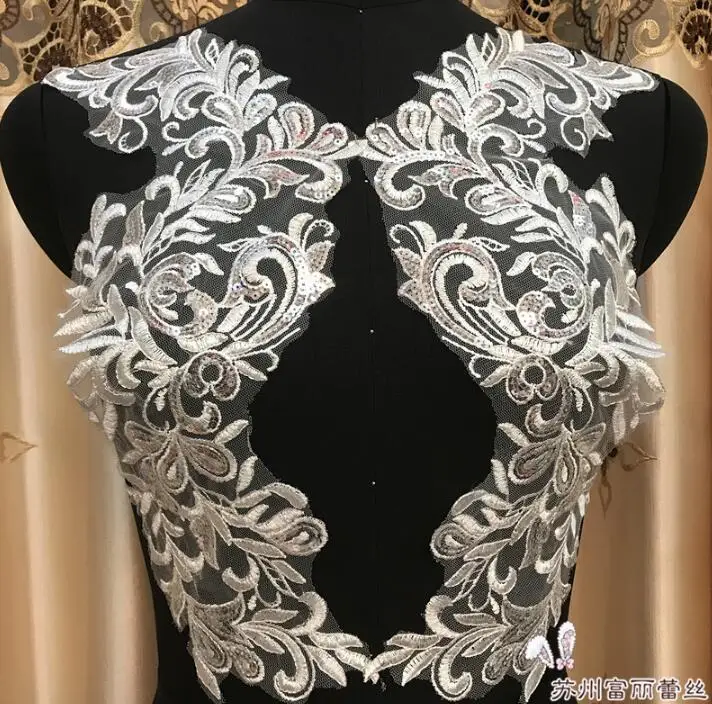 10-Pieces-5-Pairs-37-17cm-Lace-Applique-Ivory-Color-Wedding-Dress-Lace ...