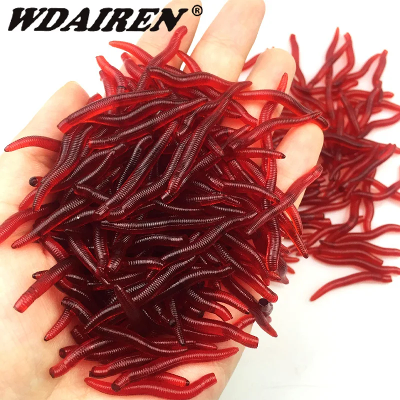 100Pcs-lot-red-worm-soft-lures-salt-odor-Simulation-Earthworm-Fishy ...
