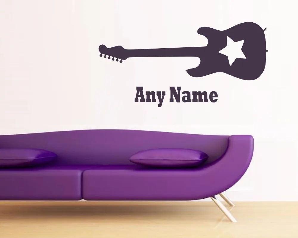 Personalised Guitar Vinyl Wall Sticker Any Name Kids Bedroom Art Decal ...