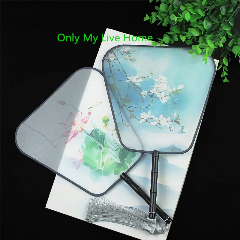 Portable Square Printed Fabric Hand Fan Gift Handle Chinese Traditional ...