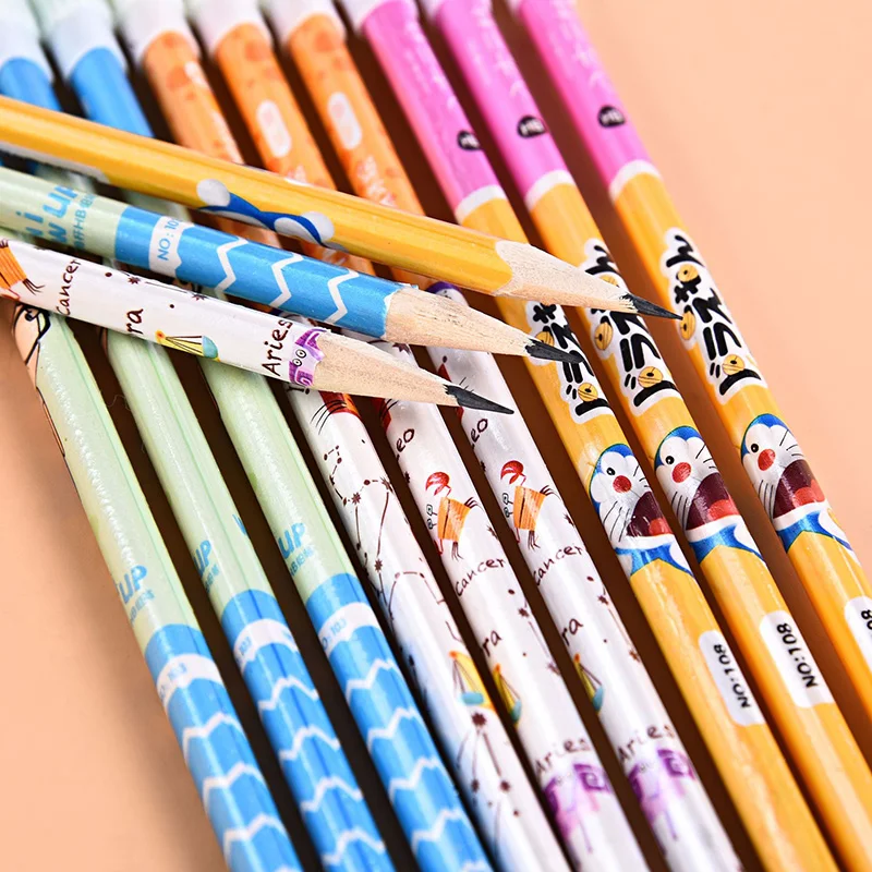 100pcs Kawaii Wooden Pencil Lot Cute Cartoon Pencil with Eraser for ...
