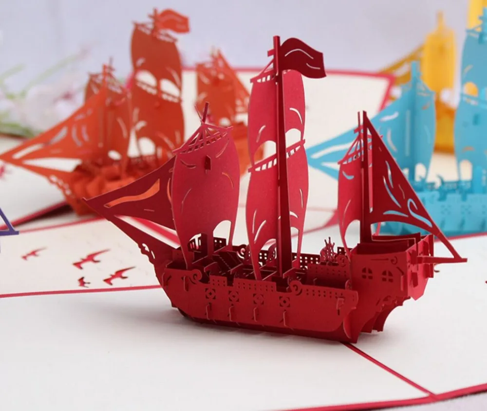 10pcs-3D-Sailing-Boat-Handmade-Kirigami-Origami-Party-Invitation-Cards ...