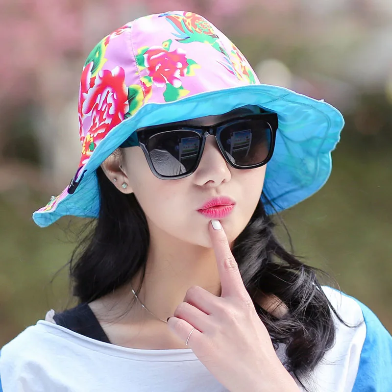 Floral Printed Two Sides Available Sun Hat UV Protection Spring Summer ...