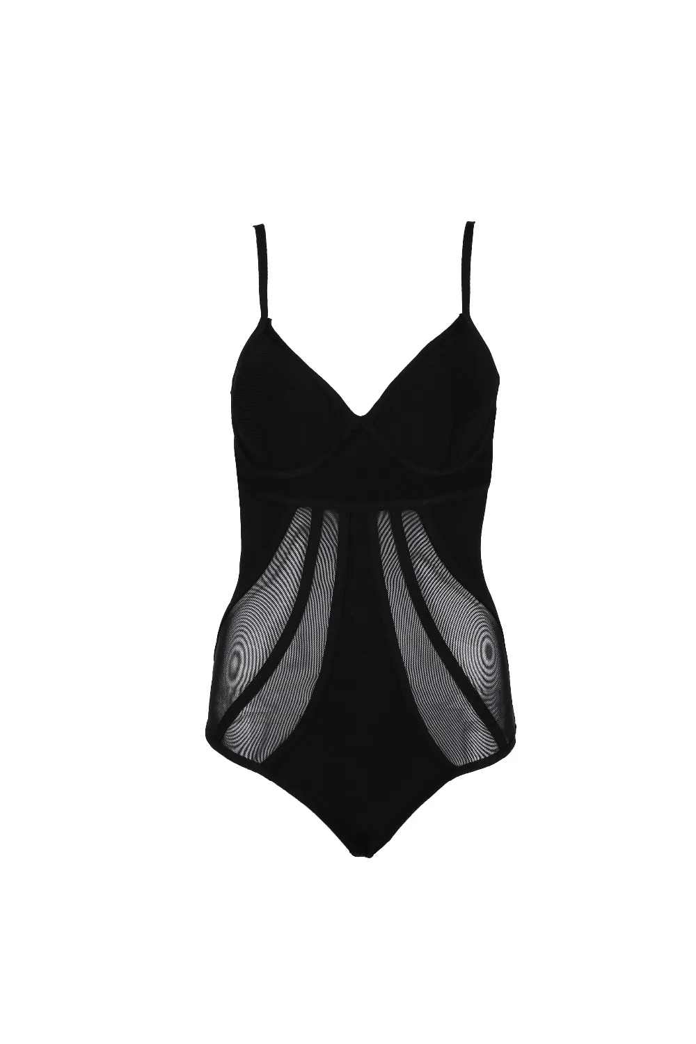 2017 New Top Fashion Sexy Mesh Patchwork Women Bodycon Black One Piece