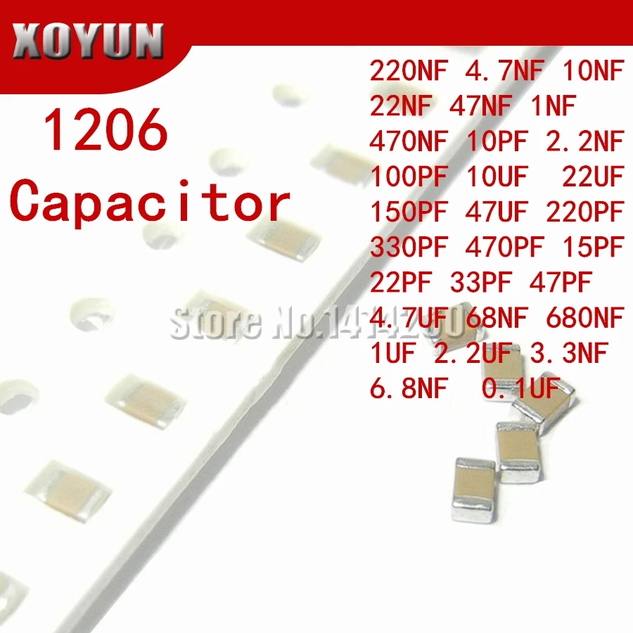 100pcs 10PF-47UF 1206 SMD 250V X7R Error 10% 10uf 106K 0.1UF 1UF 47UF 2 ...