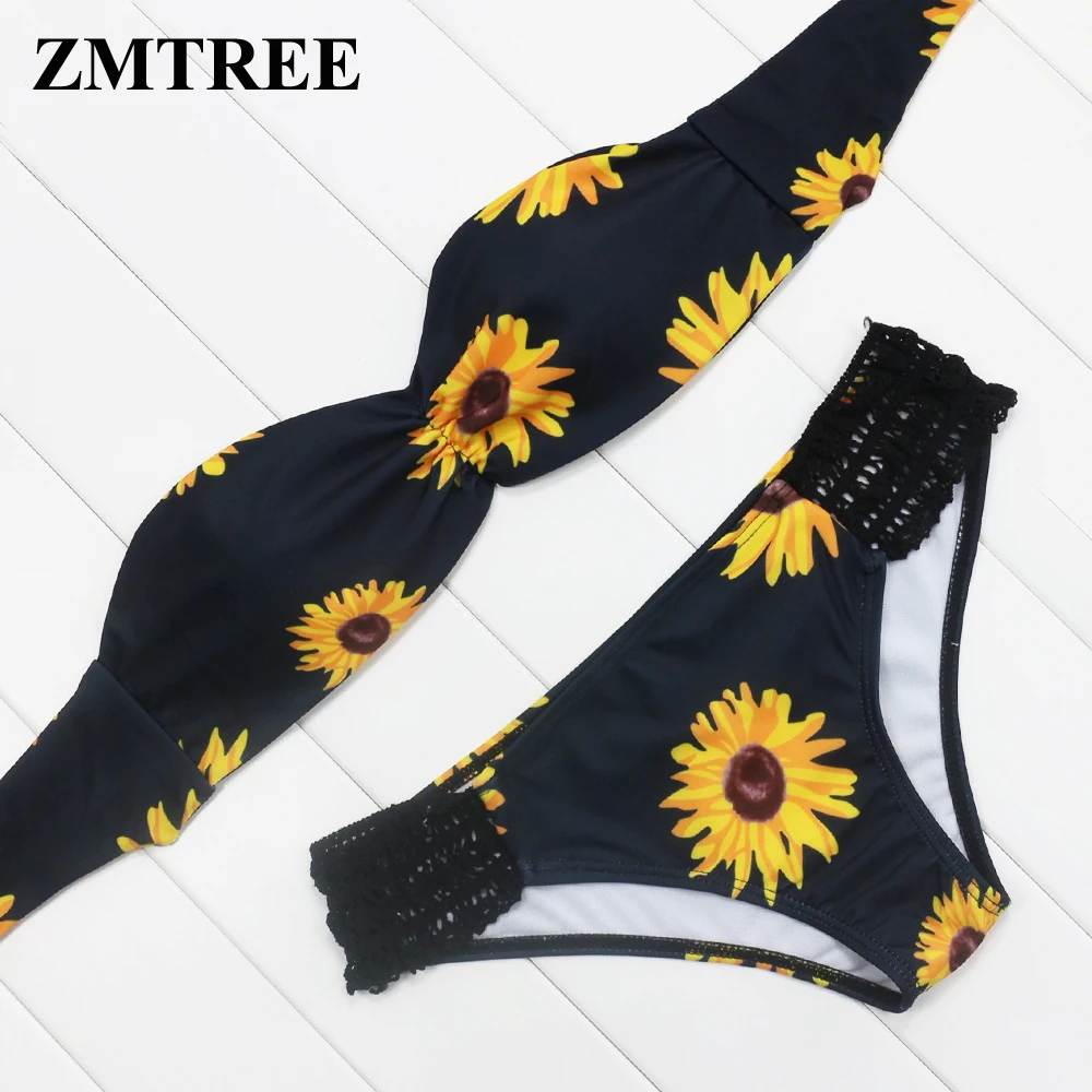 Zmtree Sunflower Print Bikini Swimwear Woman Maillot De Bain Brazilian