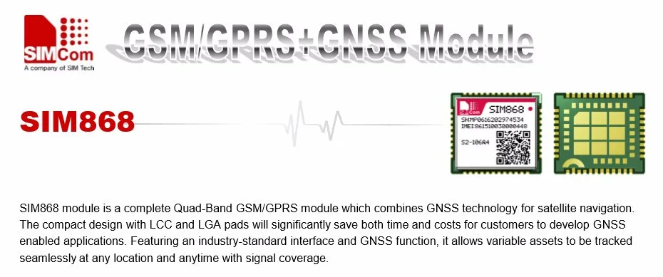 SIM868 GSM/GPRS/GPS/BT Cellular Integrated module.