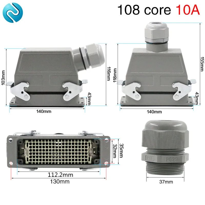 Rectangular-Heavy-Duty-Connector-HDC-HD-108-108-Core-Pins-Waterproof-Aviation-Industrial-Machine ...