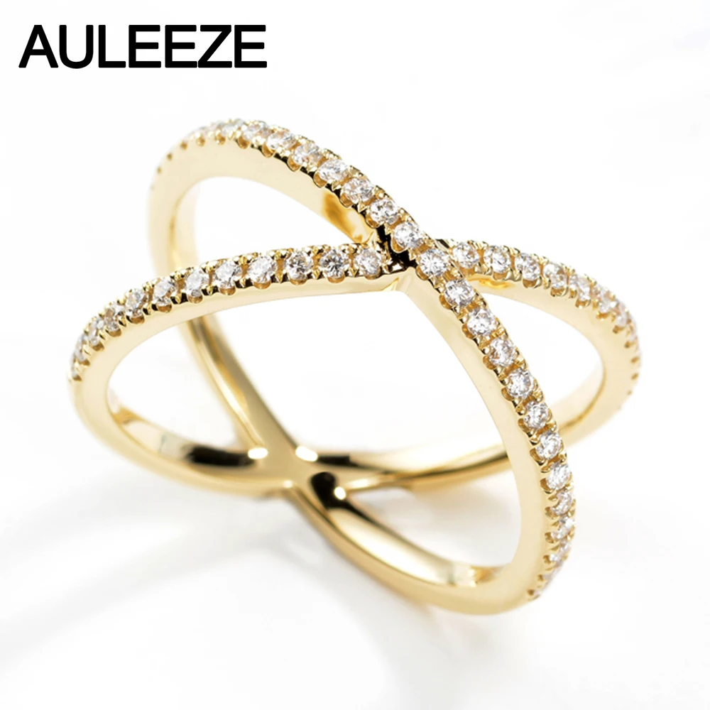 AULEEZE 0.28cttw Certificate Diamond Rings For Women 18K Solid Yellow Gold Trendy Intersect ...