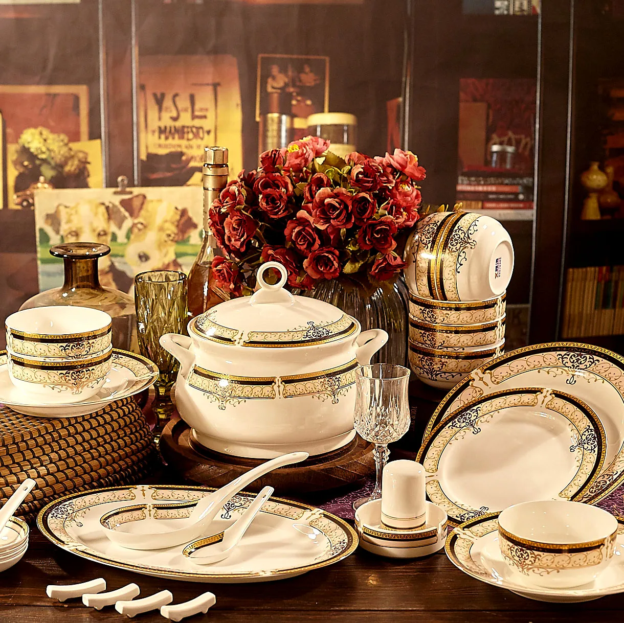 Bone China Crockery Cutlery Set 56 Set Continental Porcelain Dinnerware Bone China Crockery Cutlery Set 56 Set Continental Porcelain Dinnerware