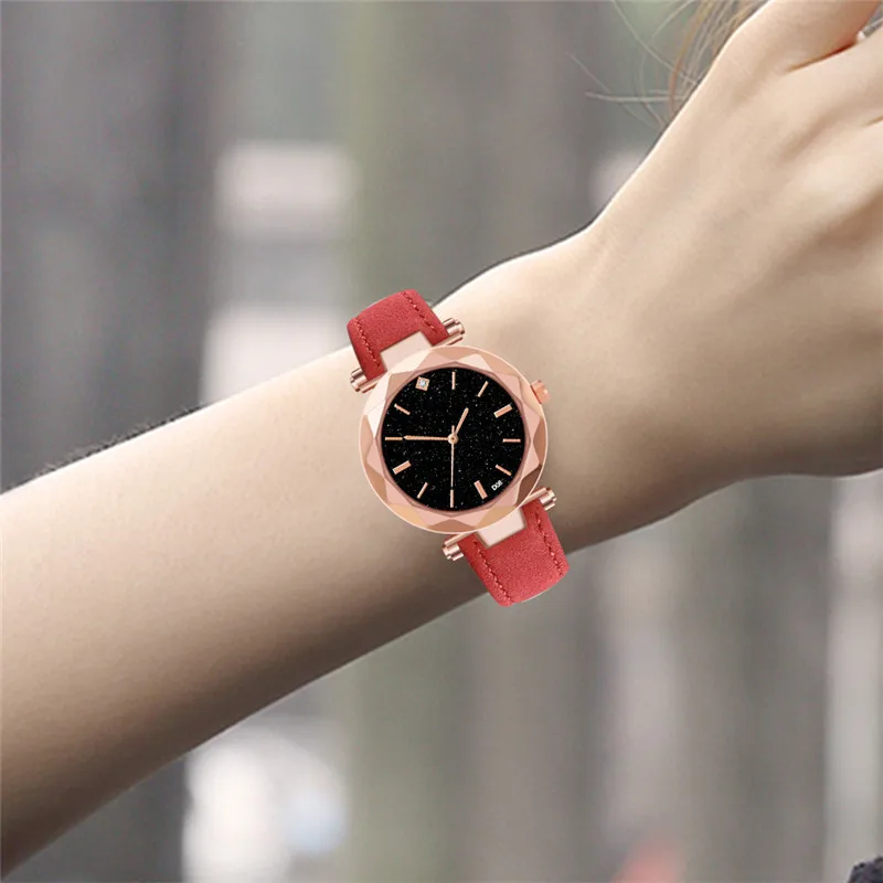 Uhren Damen Women Watch Leather Band With Drill Dial Ladies Clock ...