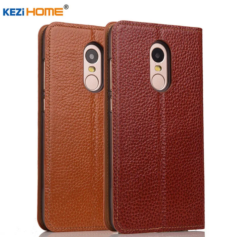 for Xiaomi Redmi 5 case KEZiHOME Litchi Genuine Leather Flip Stand ...