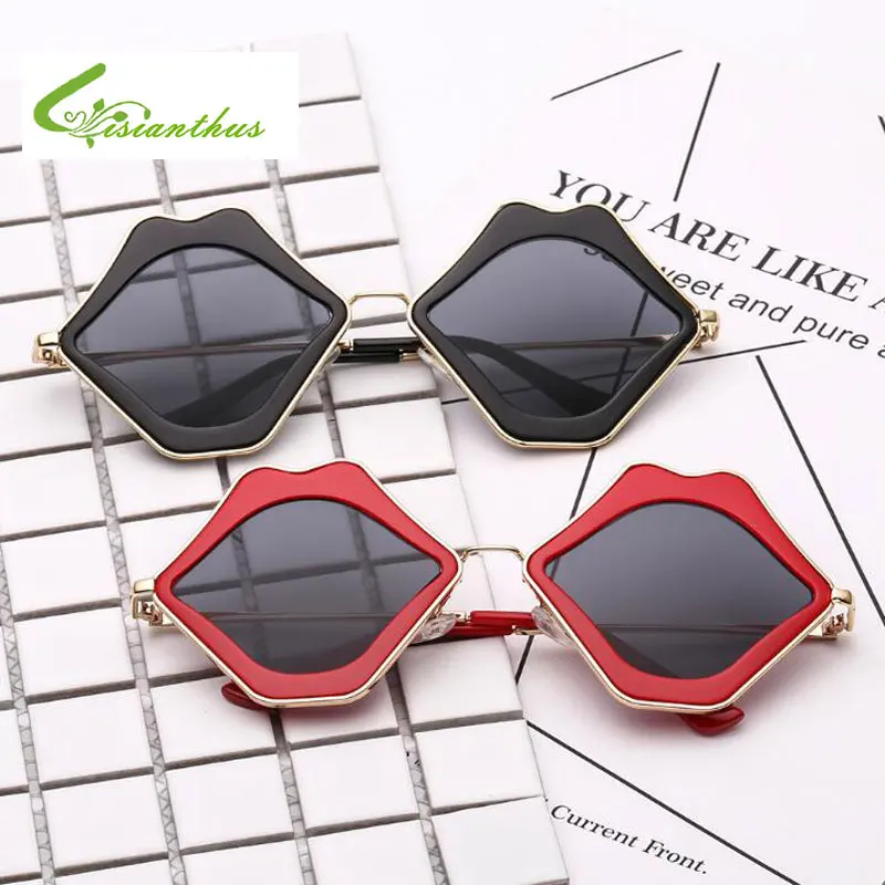 2018 Fashion Red Lips Sunglasses Women Metal Frame Brand Designer Sun ...