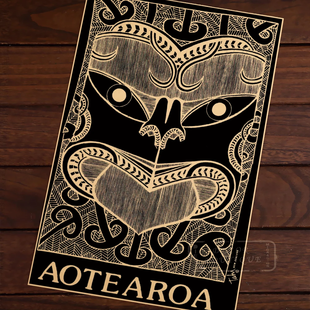 NZ New Zealand Maori Tiki Art Retro Vintage Kraft Poster Canvas ...