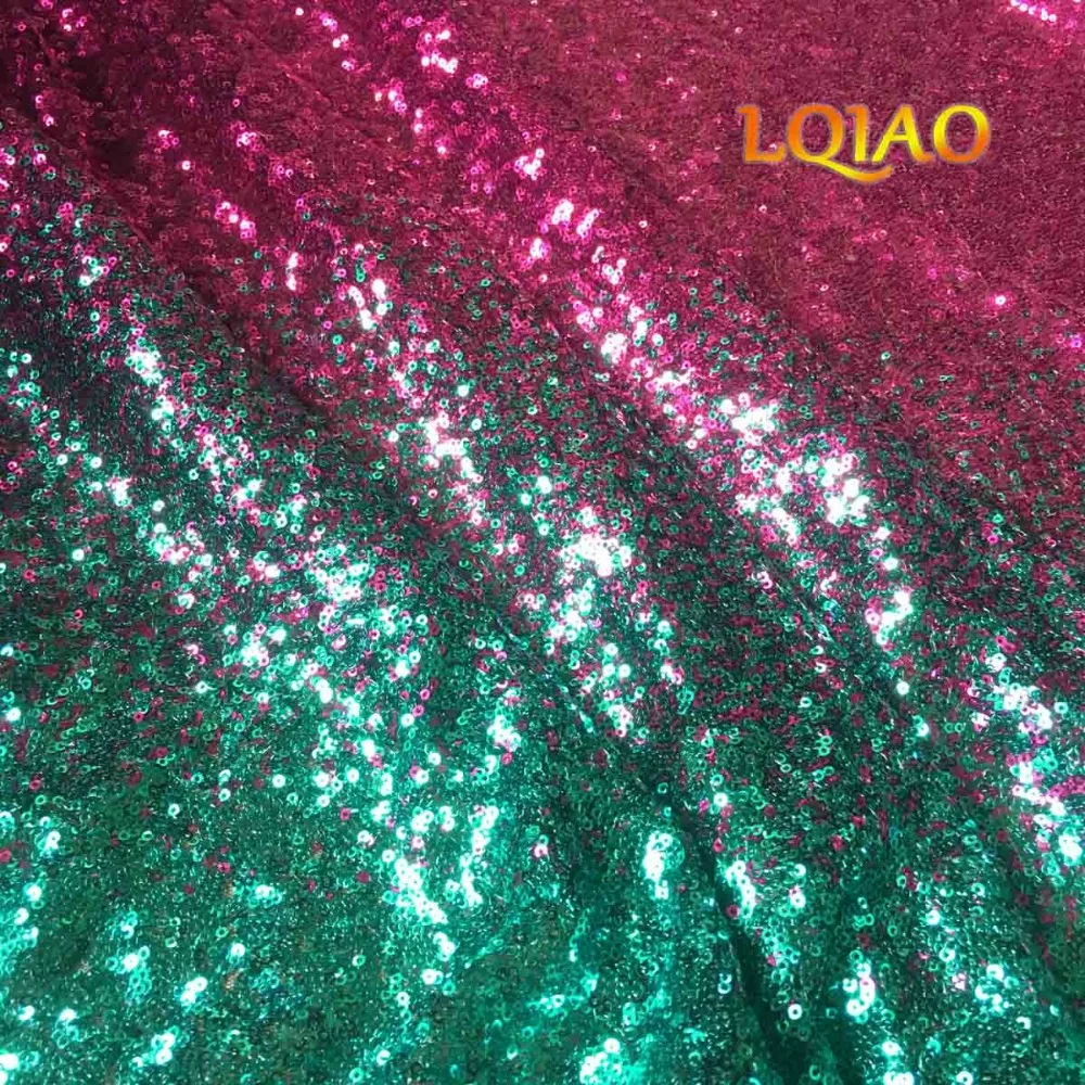 1 Yard Gradient Color Green Fuchsia Sequin Fabric Stretch Spandex ...