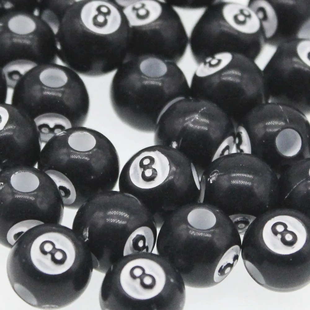 CHONGAI 50Pcs/500g Acrylic Big Hole Billiards Black 8 Word Ball Beads ...