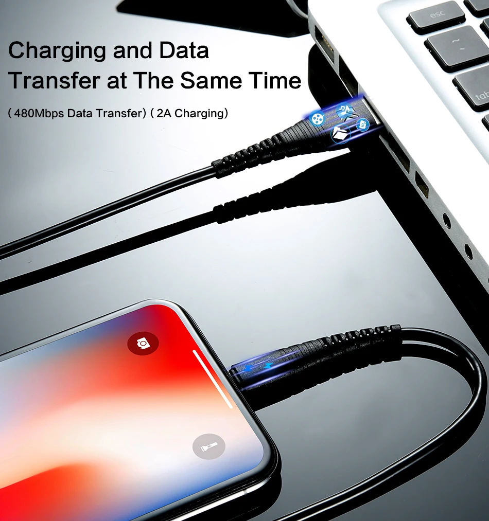 FLOVEME USB кабель для iPhone 7 8 X высокопрочный 2.4A кабель для быстрой зарядки и ...