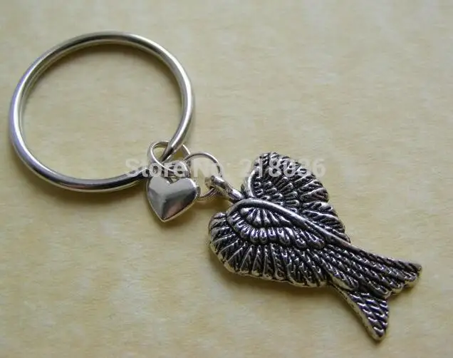 10PC Vintage Silvers Guardian Angel Wings Heart Charms Key Chains Ring ...
