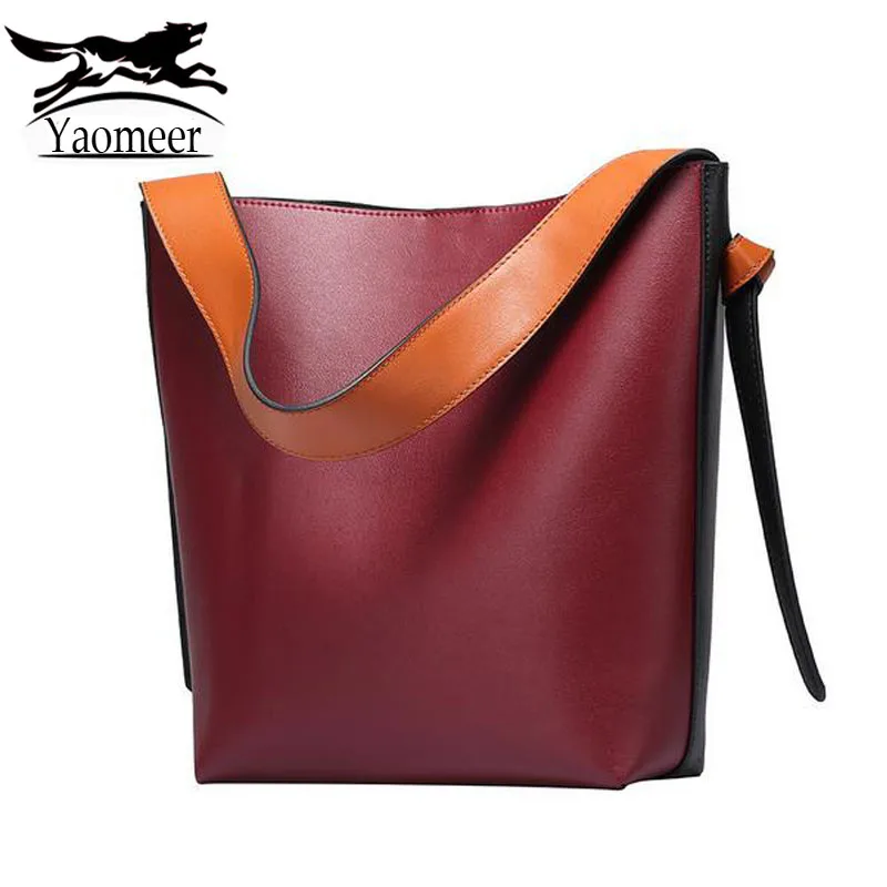 Fashion 100% Genuine Leather Bags Female Shoulder Bucket Bag Designer ...