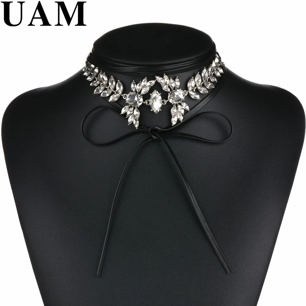 UAM New Elegant Black Leather Choker Necklaces Women DIY Necklaces Long ...
