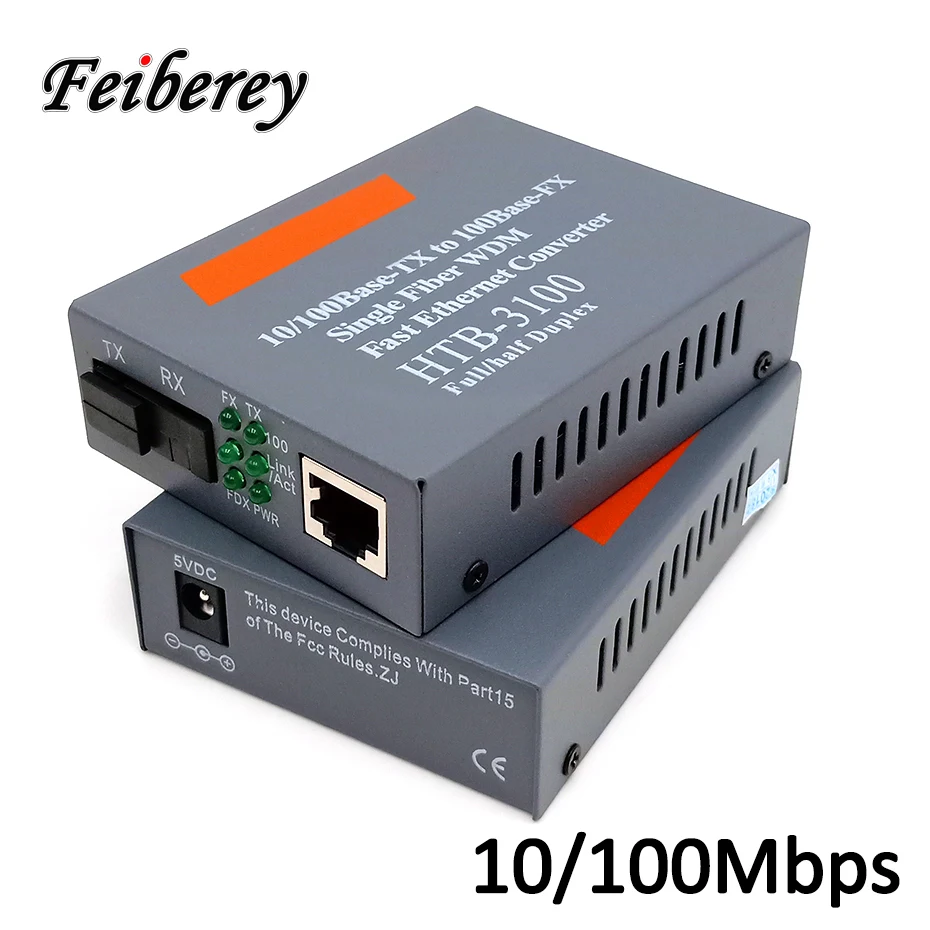 1 Pair 10/100M Optical Fiber Media Converter HTB 3100AB 25km Fast ...