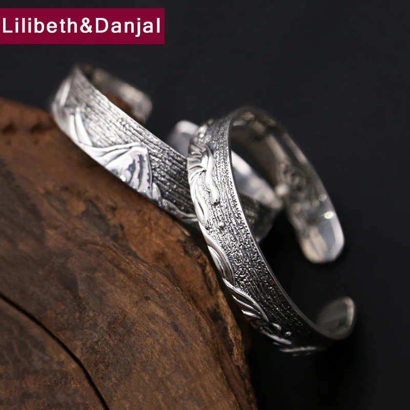 Men Women Couple Bangle 100% Real S999 sterling silver Eachother Opening Bracelet Bangle ...