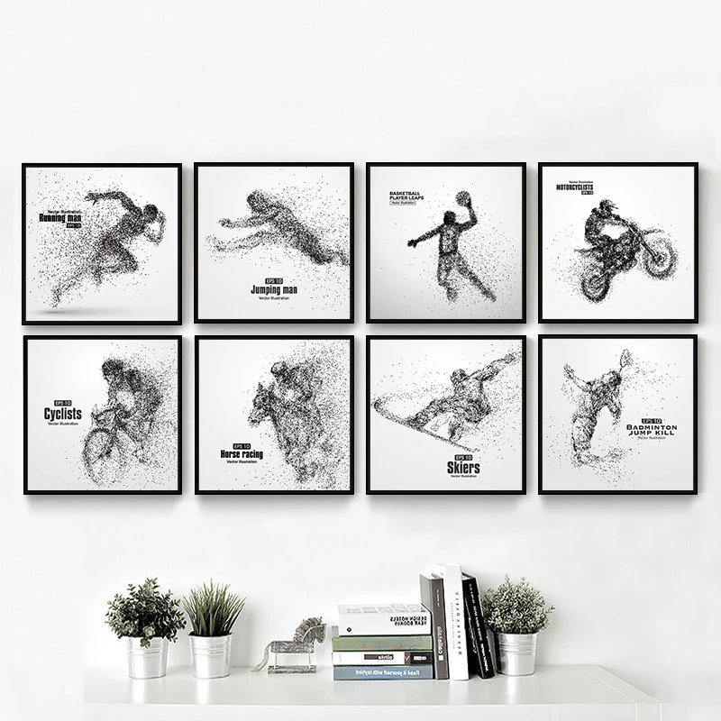 Creative Abstract Particle Sports Figure Hurdle Jumper Long Canvas Art ...