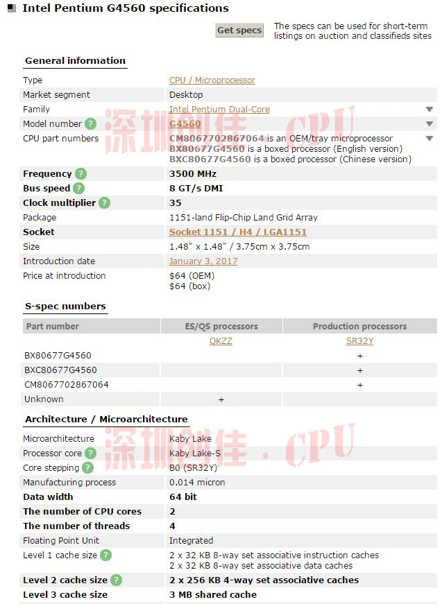 Купить Intel первоначально g4560 процессор Пентиум 3 мб кэш 3.50 ггц ...