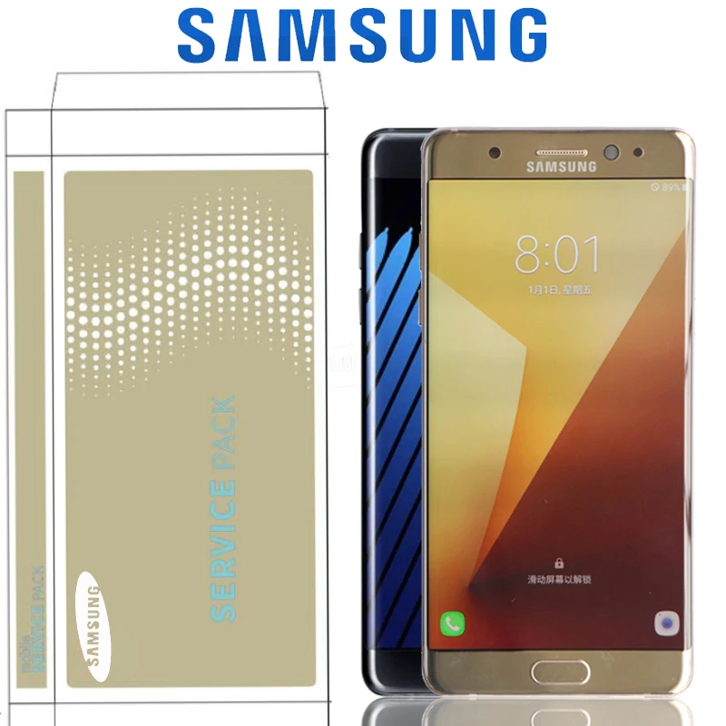 삼성 갤럭시 노트 7 참고 fe n930 n930f 디스플레이 터치 스크린 디지타이저 어셈블리 교체 프레임에 대 한 원래 5.7 ...