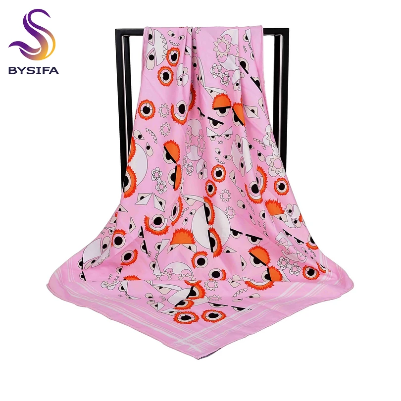 [bysifa] Women Girls Pink Cartoon Silk Scarf Shawl 2018 Fashion Brand ...