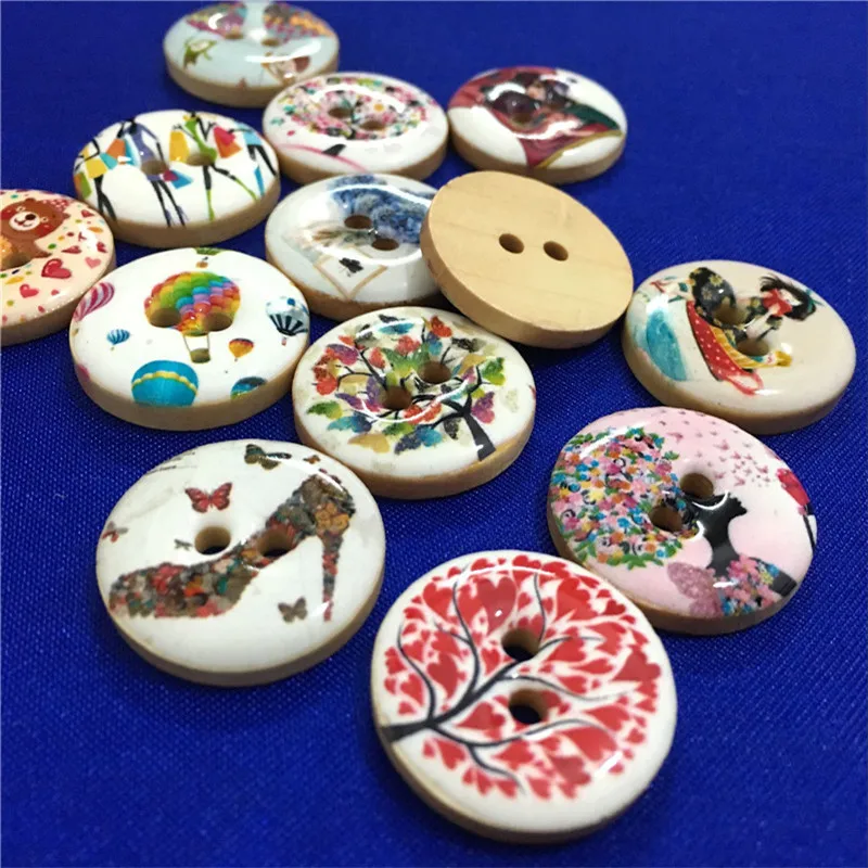10pcs-25mm-Painting-Painted-Wooden-Buttons-for-Scrapbooking-Craft-Wood ...