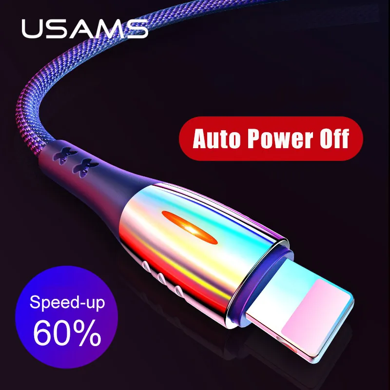 USAMS Auto Power Off Cable for iPhone X 8 7 6 6s 5s 5 se LED Light USB ...