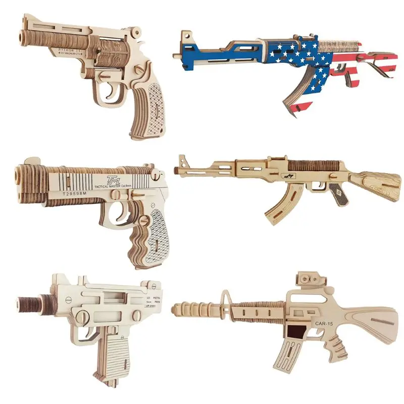 Simulation 3D Gun Pistol Model Wood Assemble Jigsaw Disassemble Puzzle ...