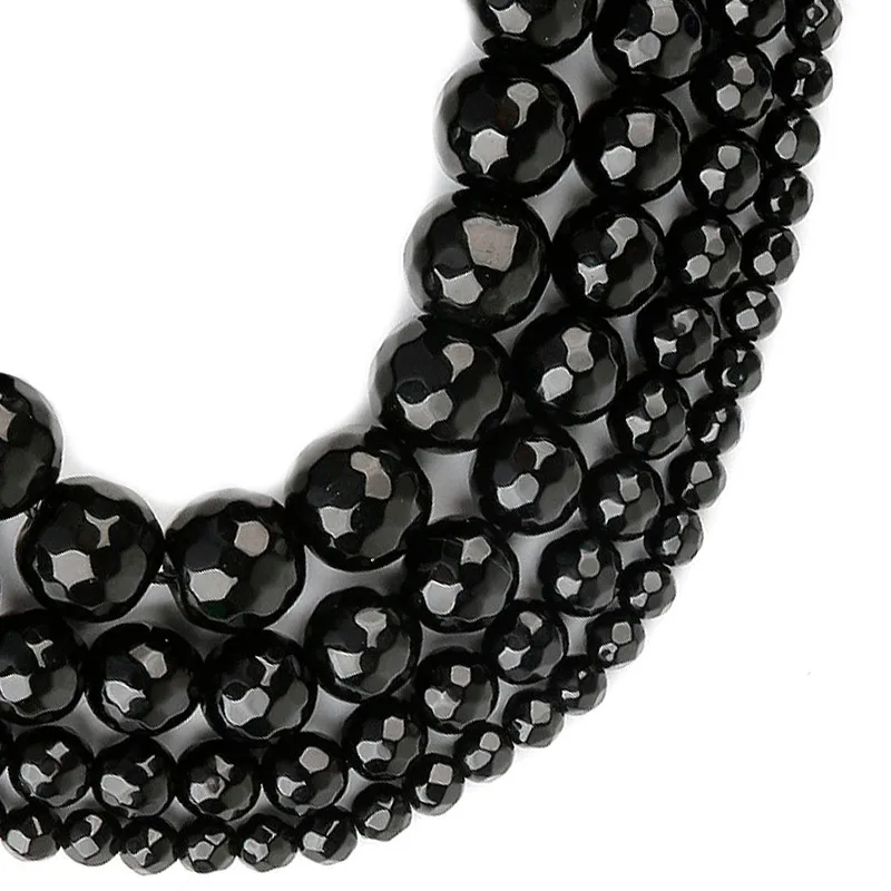 4-20mm-Round-Faceted-Black-Agate-Beads-Natural-Stone-Beads-For-Jewelry ...