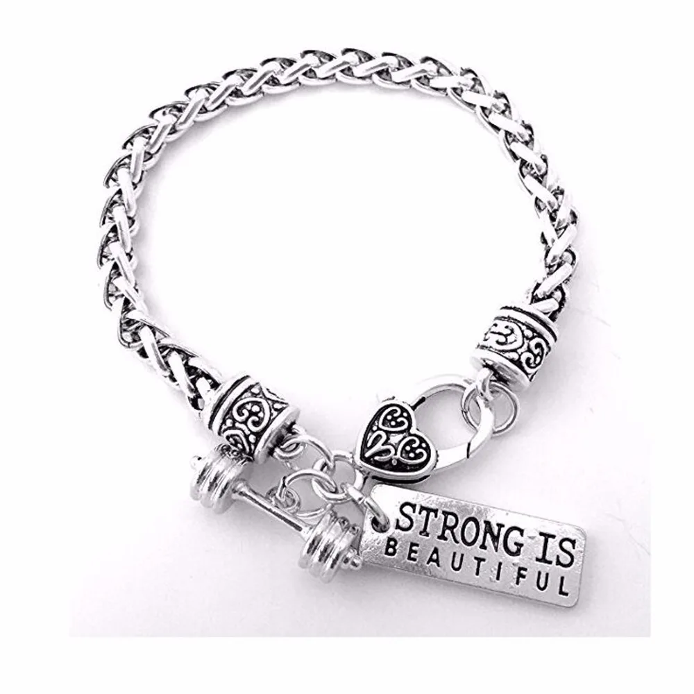 Hot Sell Weight Training Fitness Dumbell Barbell Antique Silver Charm ...