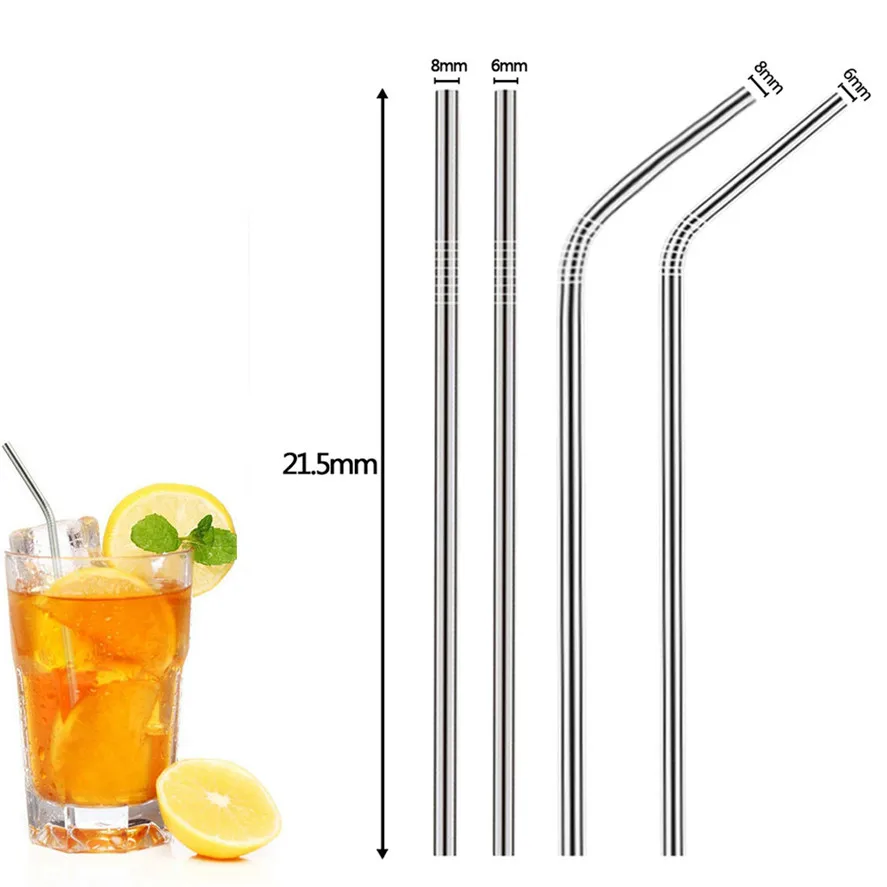4pcs Long Metal Drinking Straws For Party Reusable Long Stainless Steel