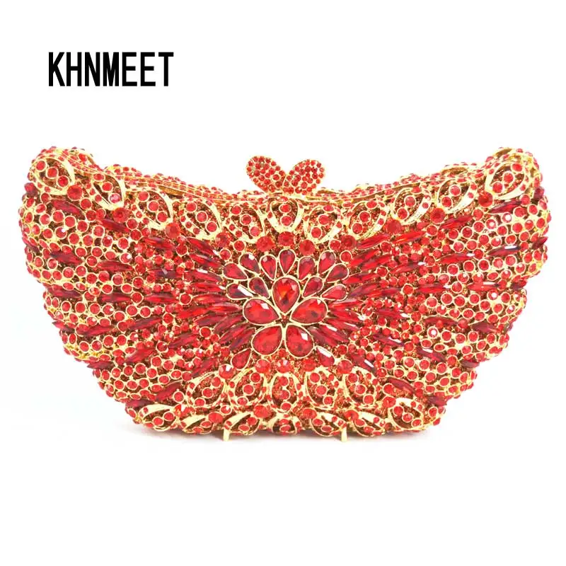Red Butterfly Shape Evening Bag Rhinestones Clutch Bag Handmade ...