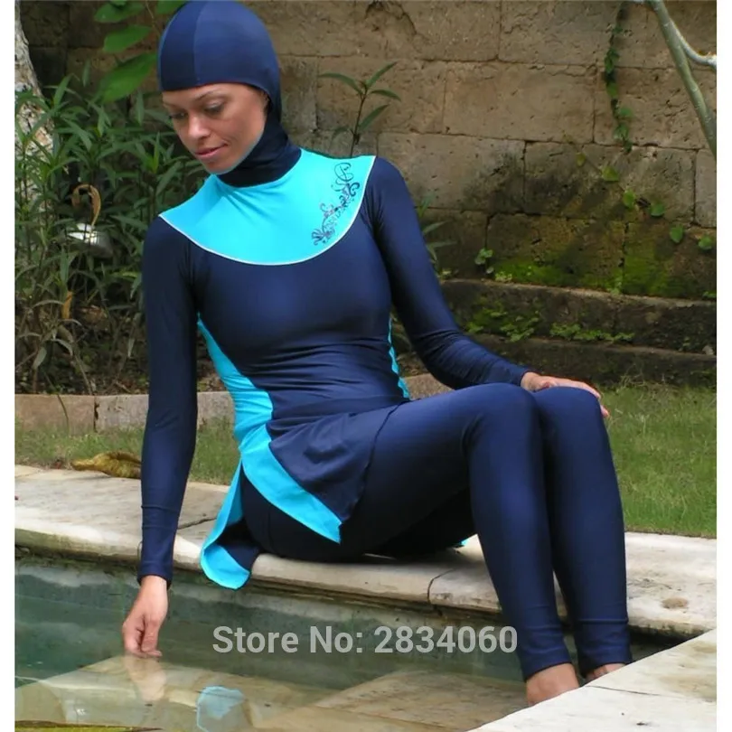 Swimming Suit Girl Muslim Solid Black Muslim Swimwear Plus Size Modest